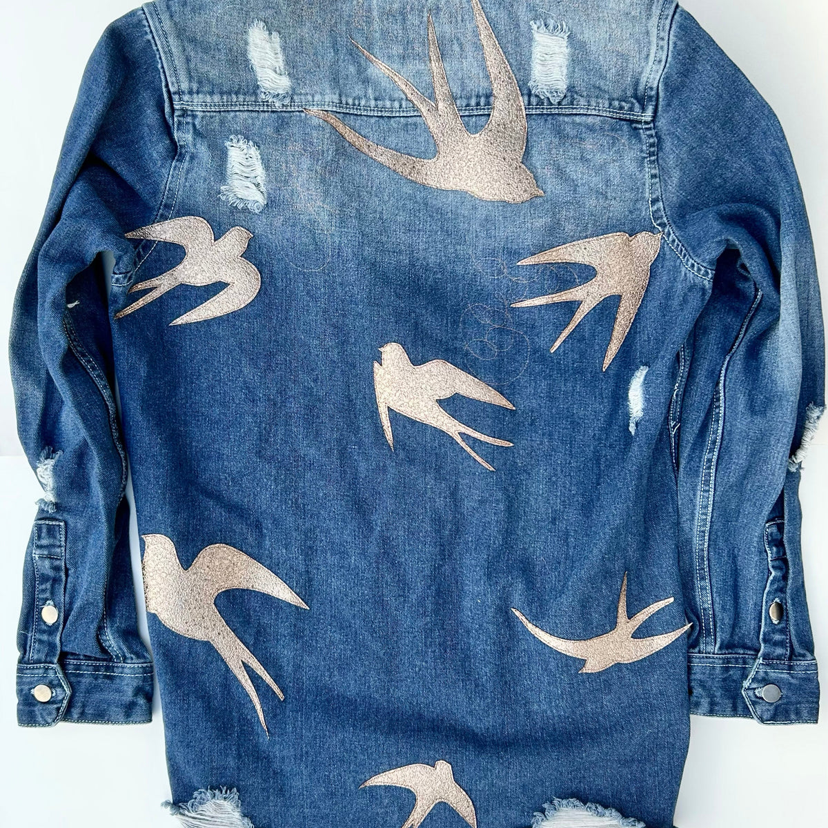 women's machine appliquéd upcycled denim jacket: sparrows 2 – Scout ...
